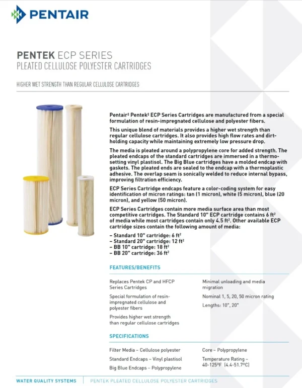 10″ ECP PLEATED POLYESTER CARTRIDGE MEDIA – 20 MICRON (WASHABLE ...